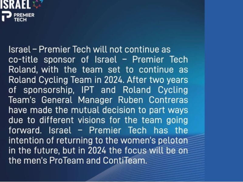 ISRAEL PREMIER TECH SI SEPARA DAL TEAM FEMMINILE CHE NEL 2024 SARÀ ...